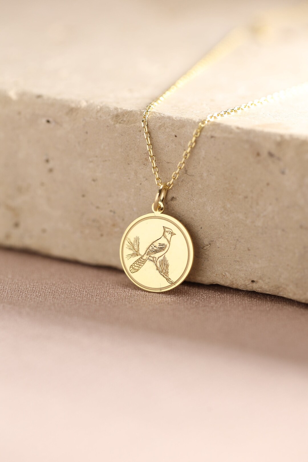 14k Solid Gold Blue Jay Necklace , Personalized Blue Jay Pendant , Blue ...