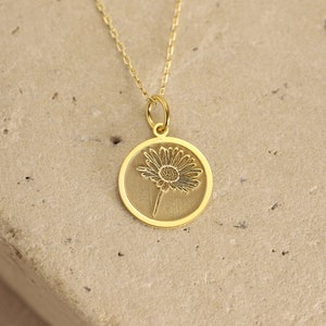 14k Solid Gold Daisy Flower Necklace , Personalized Gold Daisy Pendant ...