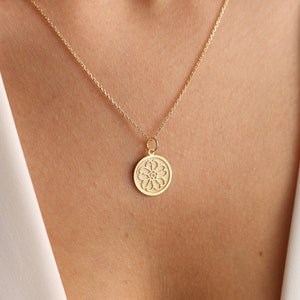 14k Solid Gold Primrose Necklace , Primrose Flower Pendant ...