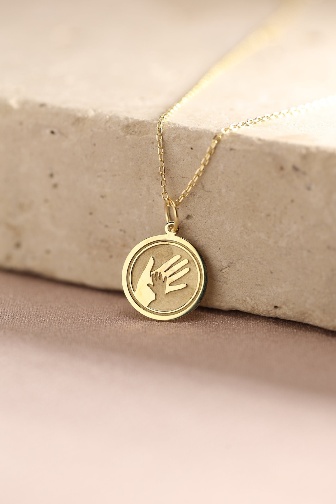 14k Solid Gold Mother and Child Hands Necklace , Mother With Baby ...