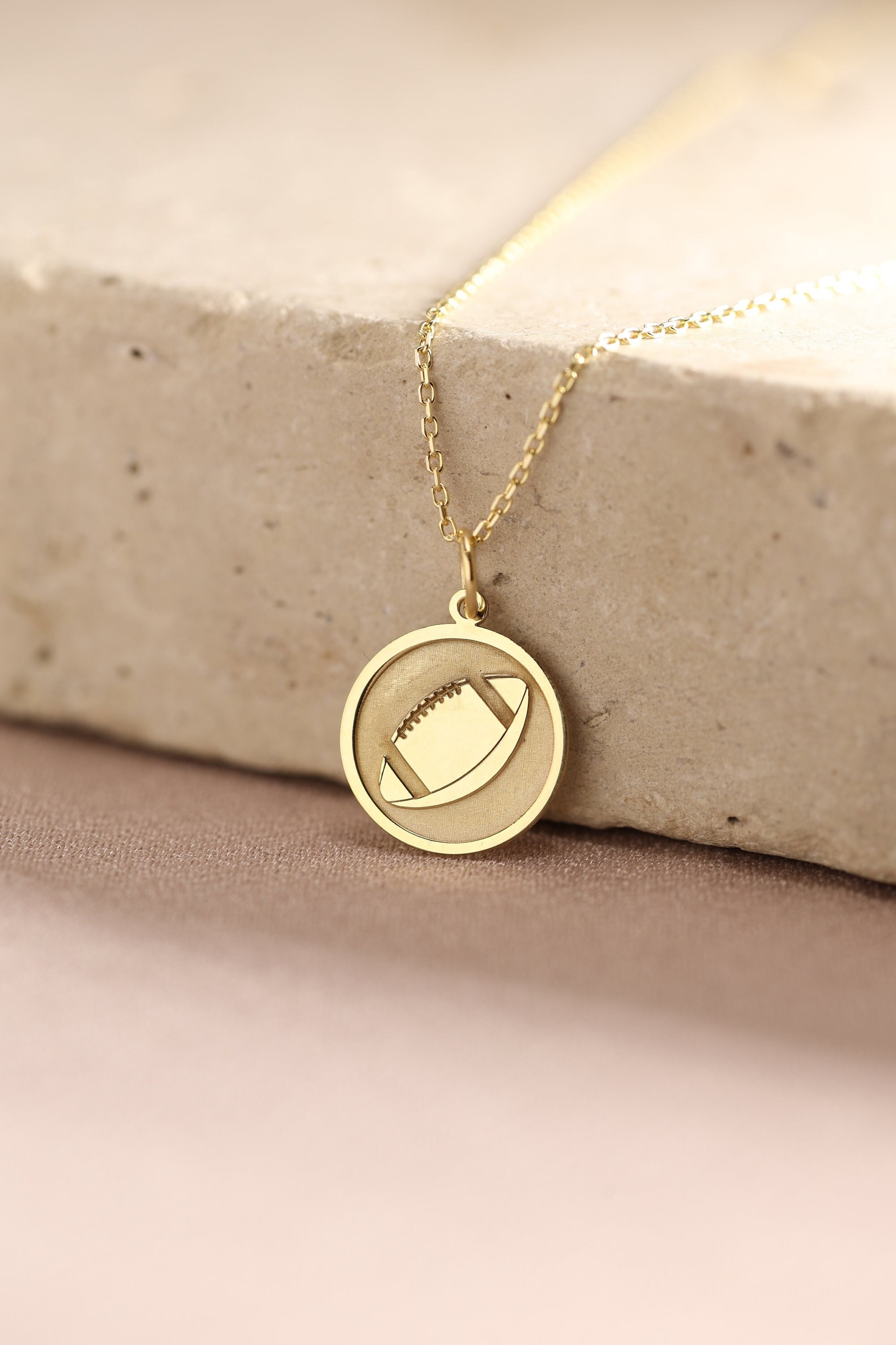 14k Solid Gold American Football Necklace Personalized - Etsy