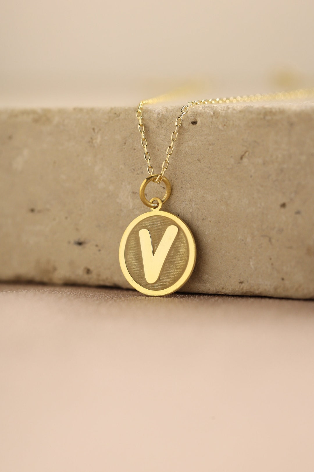 14k Solid Gold Initial Necklace,v Letter Necklace , Sideways Initial ...