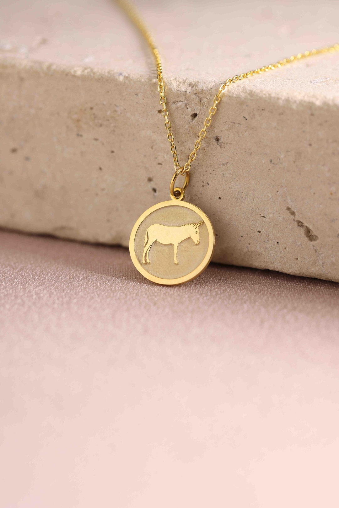 14k Solid Gold Donkey Necklace , Animal Donkey Charm Jewellery , Farm ...