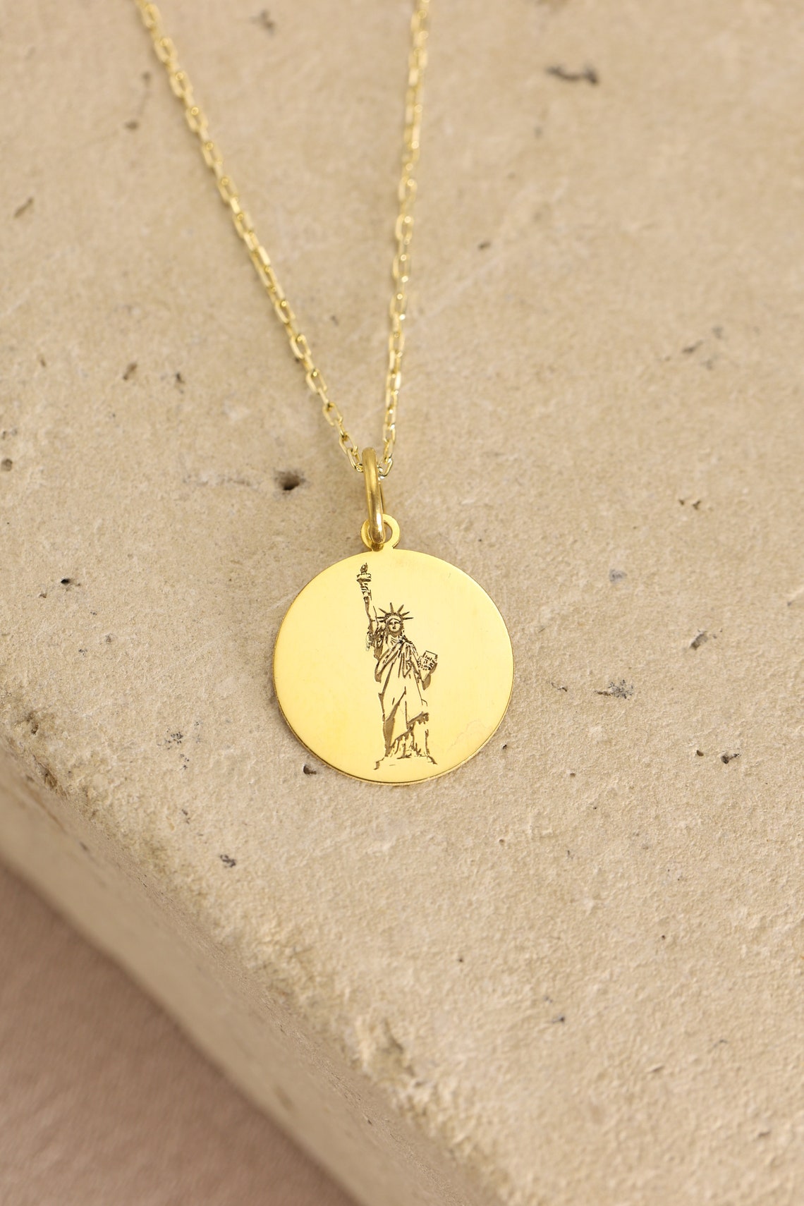 14k Solid Gold Statue of Liberty Necklace , Personalized Torch of ...