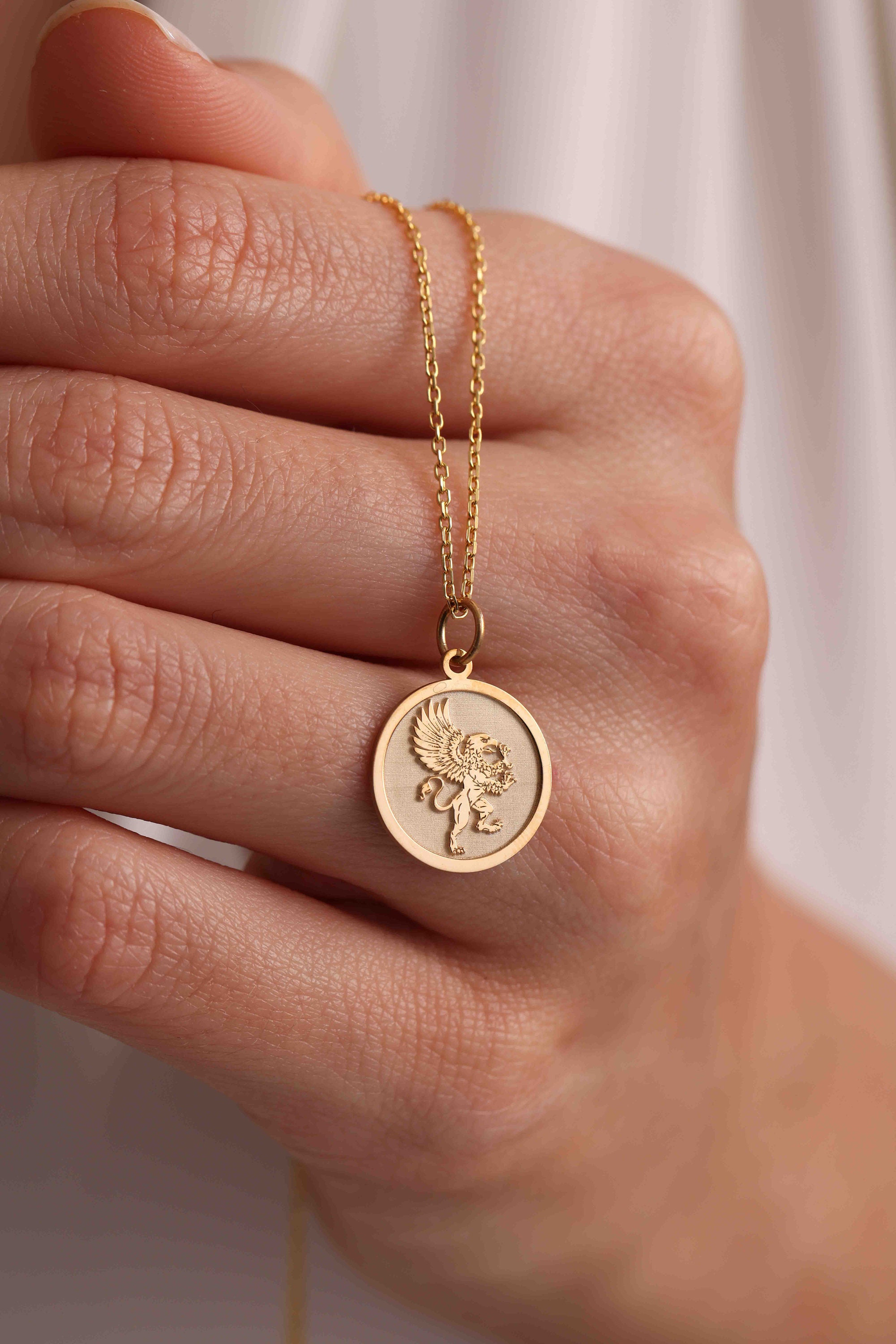 14k Solid Gold Griffin Necklace , Personalized Griffin Pendant ,gryphon ...