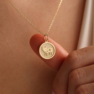 14k Solid Gold Pig Zodiac Necklace , Personalized Pig Pendant , Pig ...