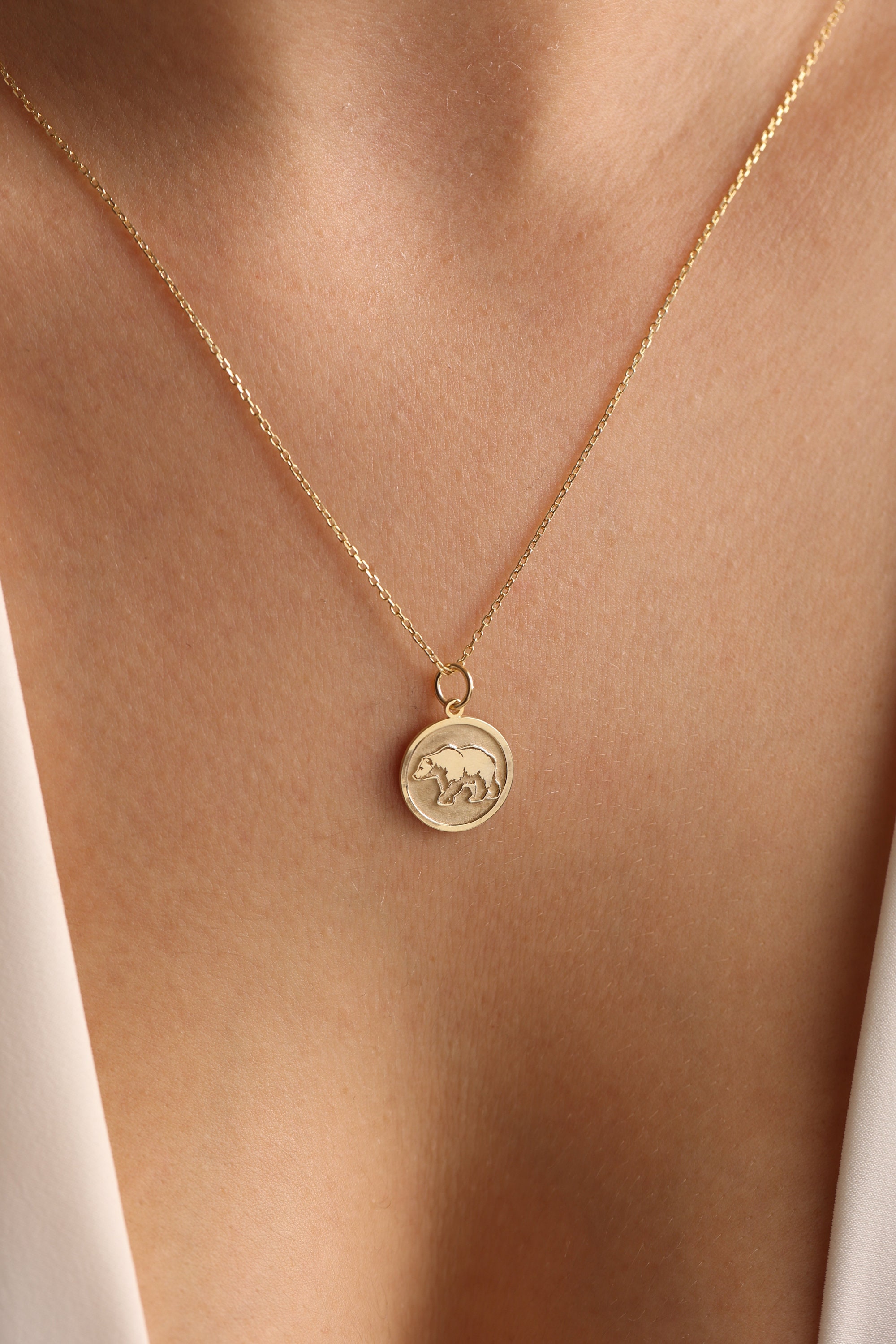 14k Solid Gold Bear Necklace , Personalized Mama Bear Pendant , Bear ...