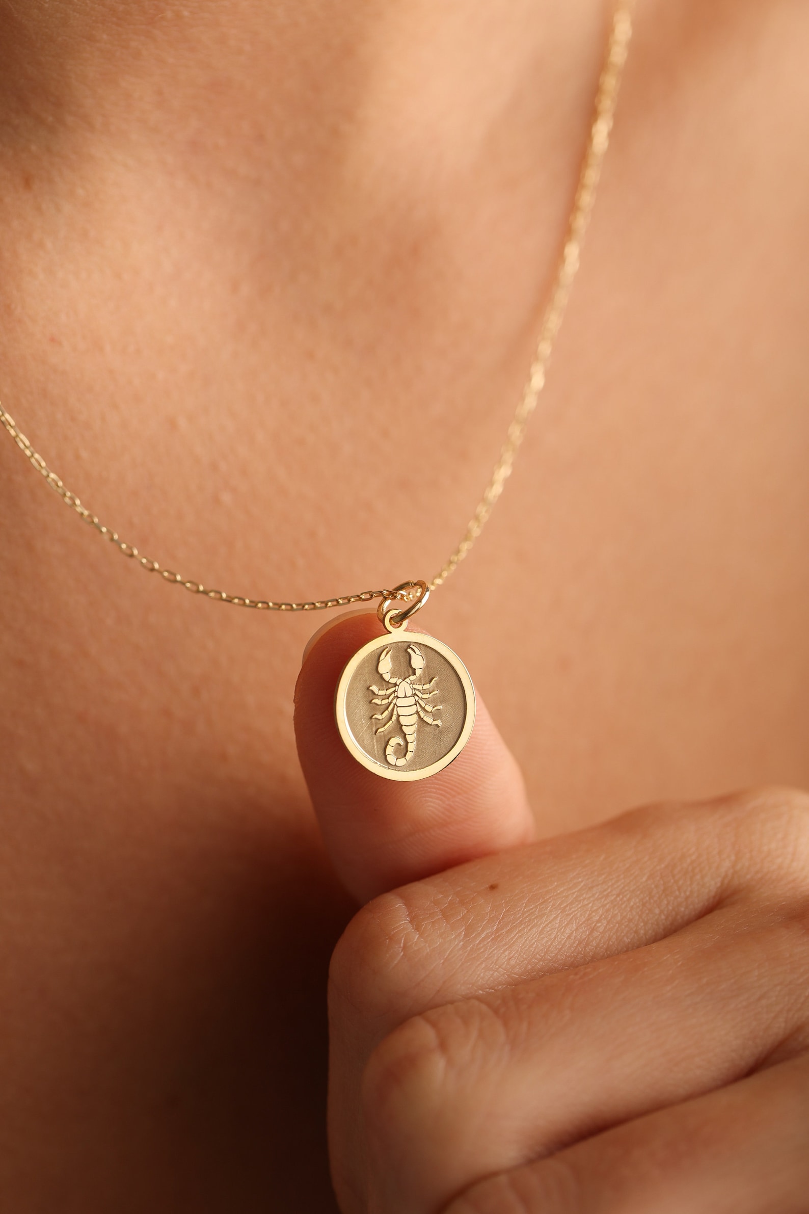 14k Solid Gold Scorpio Necklace , Personalized Scorpio Pendant , Charm ...