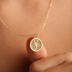 14k Solid Gold Scorpio Necklace , Personalized Scorpio Pendant , Charm ...