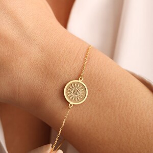14k Solid Gold Sun Bracelet Gold Sun Bracelet Bracelet for - Etsy
