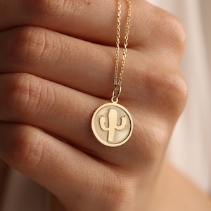 14k Solid Gold Cactus Necklace , Brushed Cactus Pendant , Saguaro ...