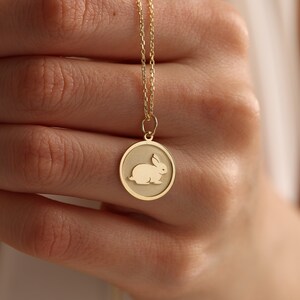 14k Solid Gold Bunny Rabbit Pendant , Personalized Bunny Necklace ...