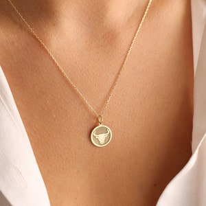 14k Solid Gold Taurus Zodiac Necklace, Taurus Bull Pendant , Zodiac ...
