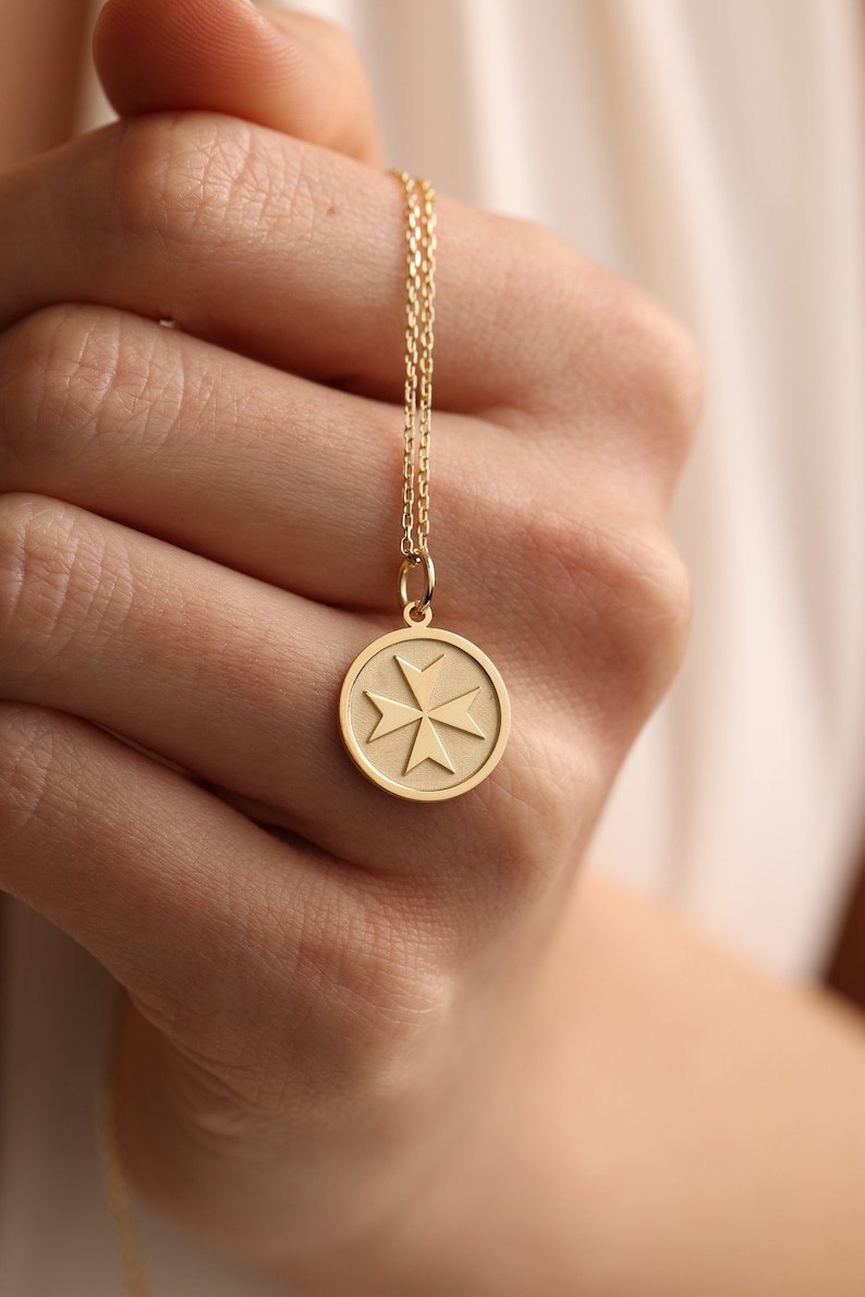 14k Solid Gold Maltese Cross Necklace , Personalized Maltese Cross ...