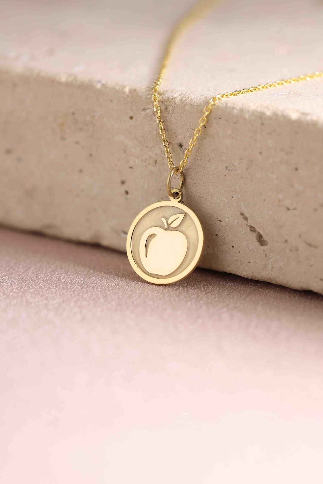 14k Solid Gold Apple Necklace , Gold Teacher Necklace , Gold Apple ...