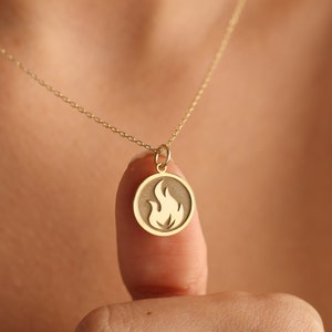 14k Solid Gold Fire Necklace , Personalized Fire Pendant , Fire Element ...