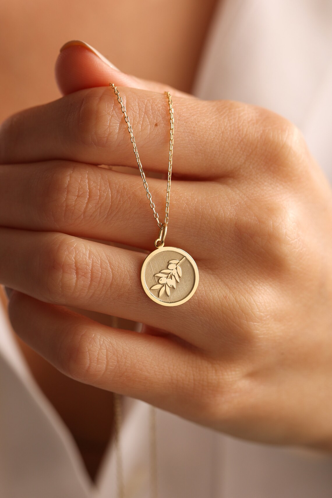 14k Solid Gold Olive Tree Branch Leaf Necklace , Personalized Olive ...