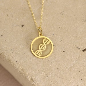14k Solid Gold DNA Necklace , 14K DNA Pendant , DNA Double Helix ...