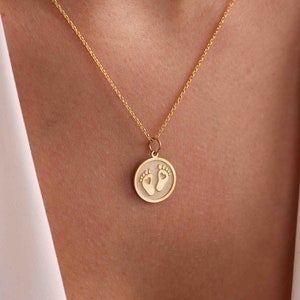 14k Solid Gold Baby Feet Necklace , Baby Feet Pendant ,personalized ...