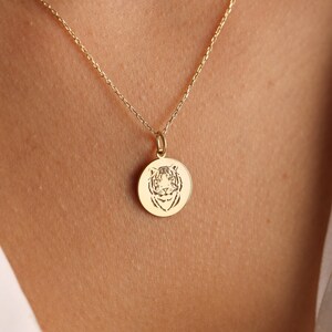 14k Solid Gold Tiger Pendant , Gold Tiger Necklace , Personalized Tiger ...
