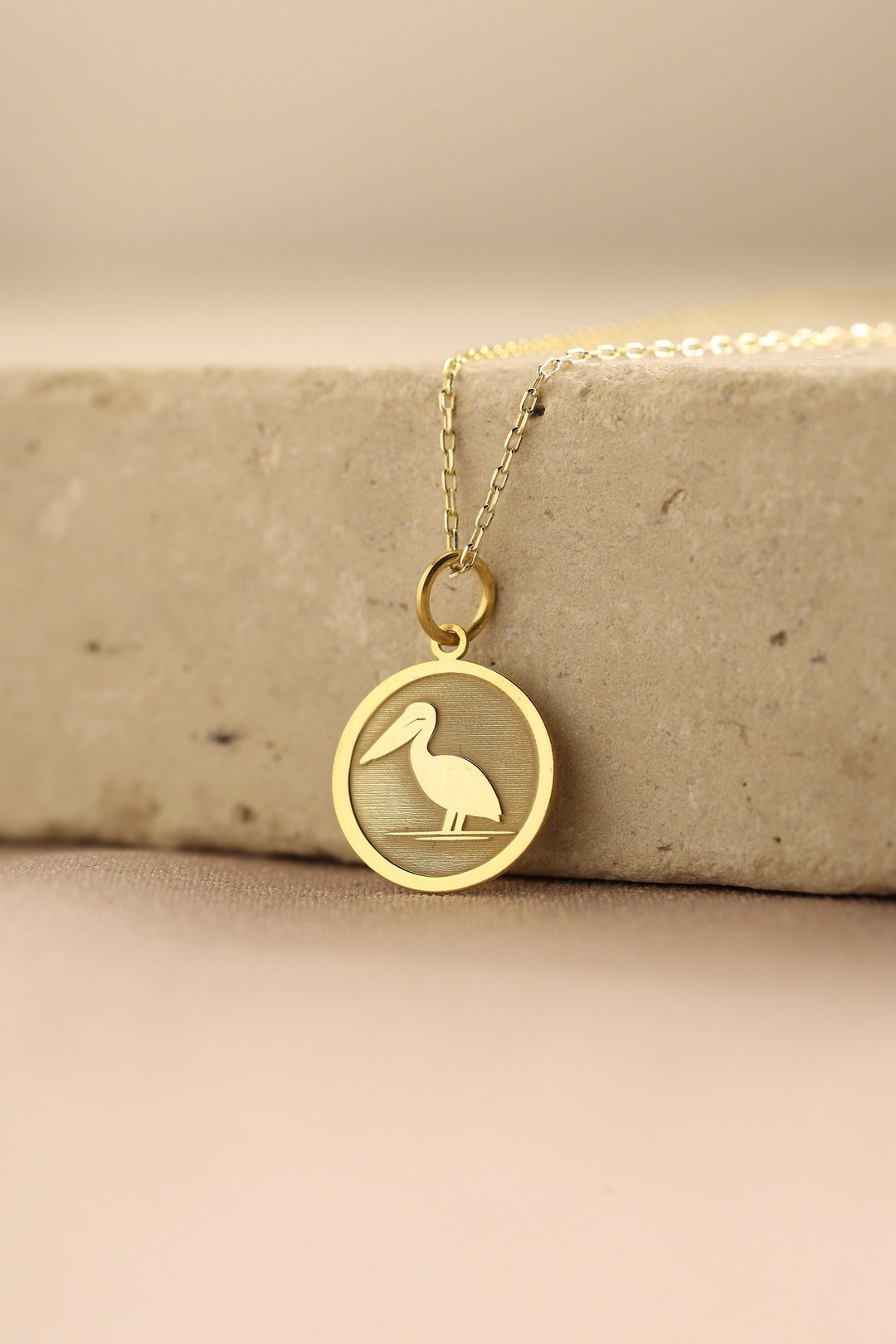 14k Solid Gold Pelican Necklace, Dainty Necklace, Solid Gold 14k ...