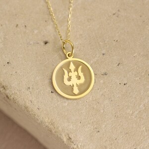 14k Solid Gold Trident Necklace , Personalized Trident Pendant , Dainty ...