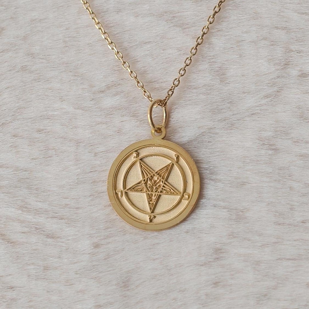 14k Gold Pentagram Necklace,large Pentagram Pendant, Satanic Pentacle ...