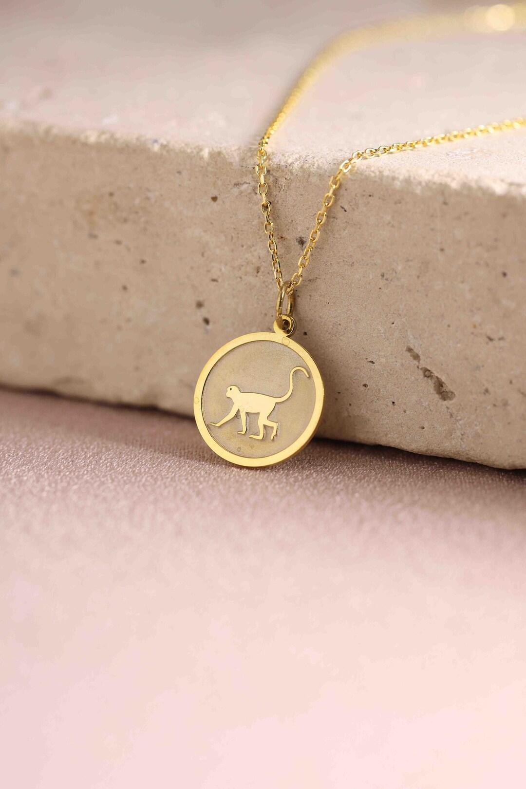 14k Solid Gold Monkey Necklace , Personalized Monkey Pendant , Cute ...
