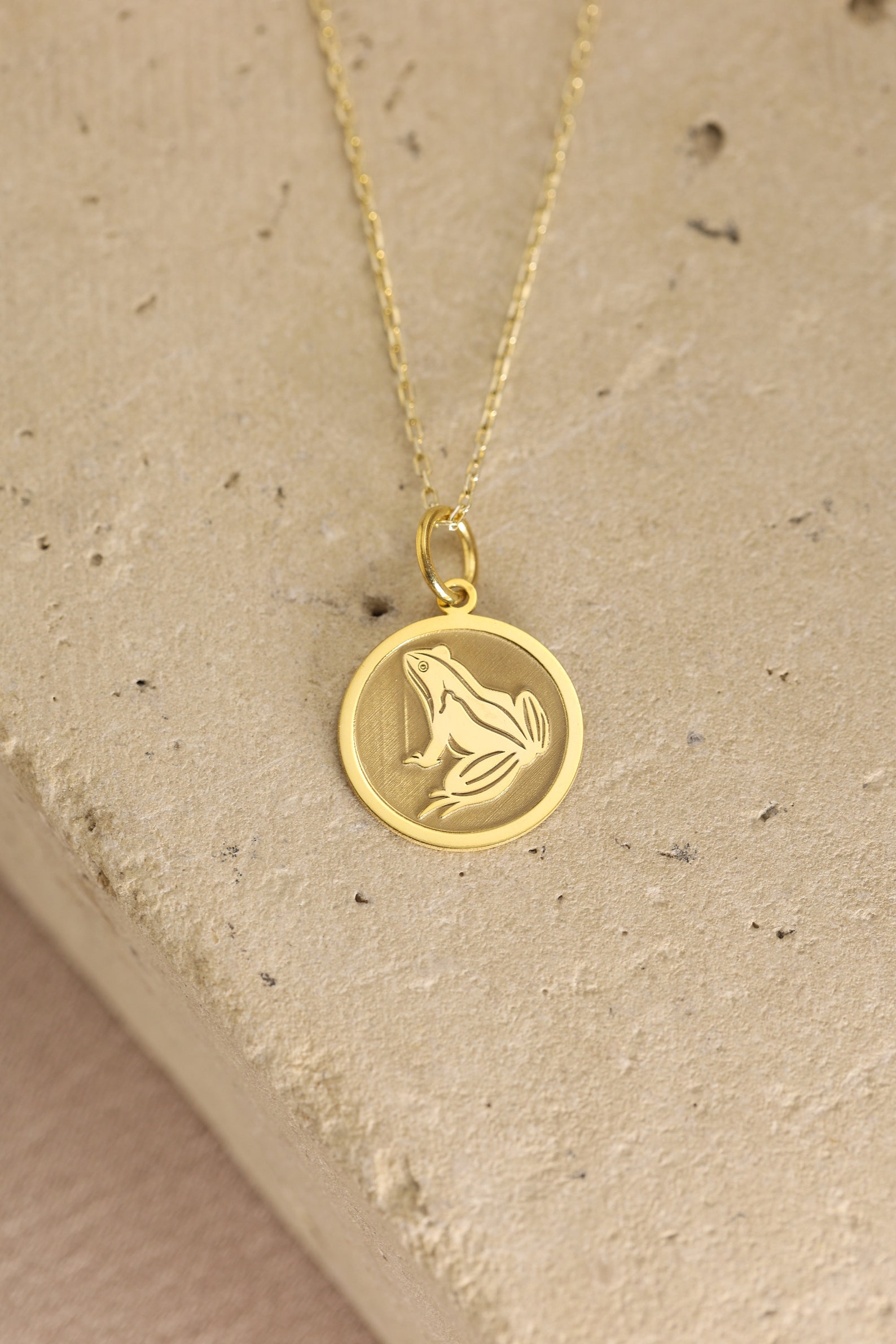 14k Solid Gold Frog Necklace , Personalised Frog Pendant , Solid Gold ...