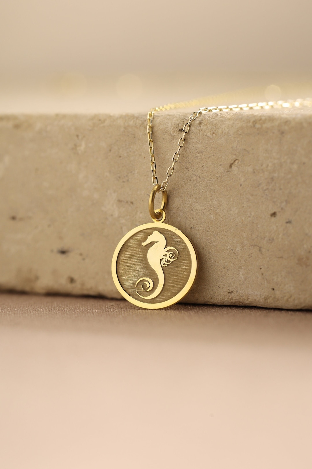 14k Solid Gold Seahorse Necklace , Personalized Seahorse Pendant ...