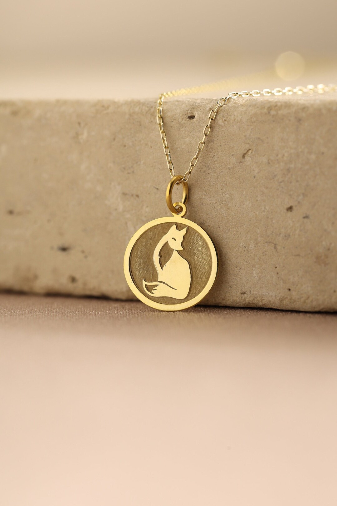 14k Solid Gold Fox Necklace , Personalized Fox Pendant , Animal Pendant ...