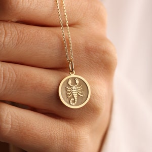 14k Solid Gold Scorpio Necklace , Personalized Scorpio Pendant , Charm ...