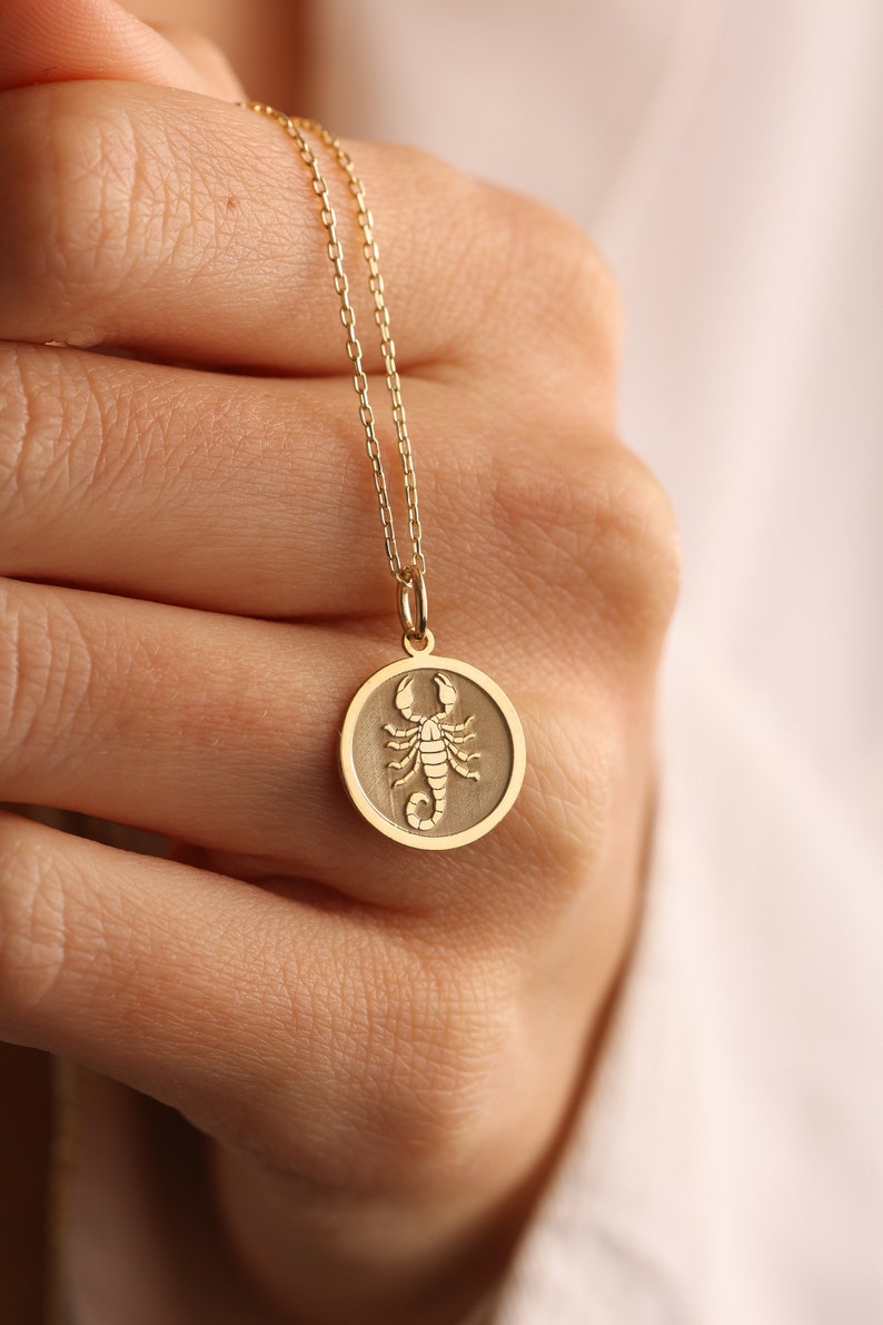 14k Solid Gold Scorpio Necklace , Personalized Scorpio Pendant , Charm ...