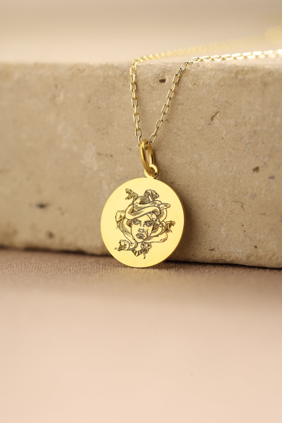 14k Solid Gold Medusa Necklace , Personalized Medusa Gold Pendant ...