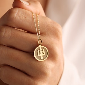 14k Solid Gold Trident Necklace , Personalized Trident Pendant , Dainty ...