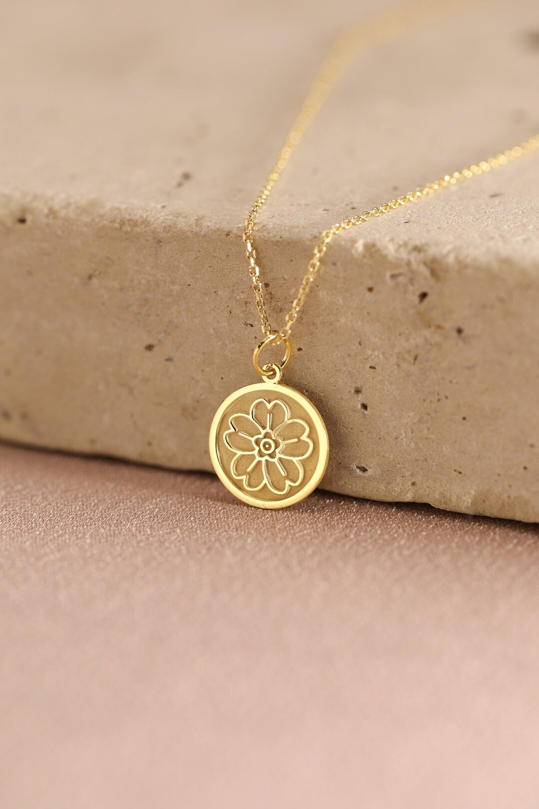 14k Solid Gold Primrose Necklace , Primrose Flower Pendant ...