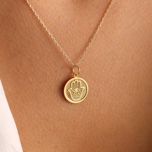 14k Solid Gold Fatima Necklace , Personalized Hamsa Fatima Pendant ...