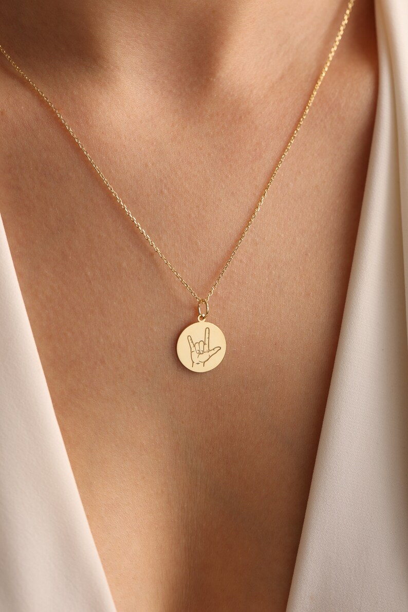 14k Solid Gold ASL Sign Language Necklace I Love You ASL - Etsy