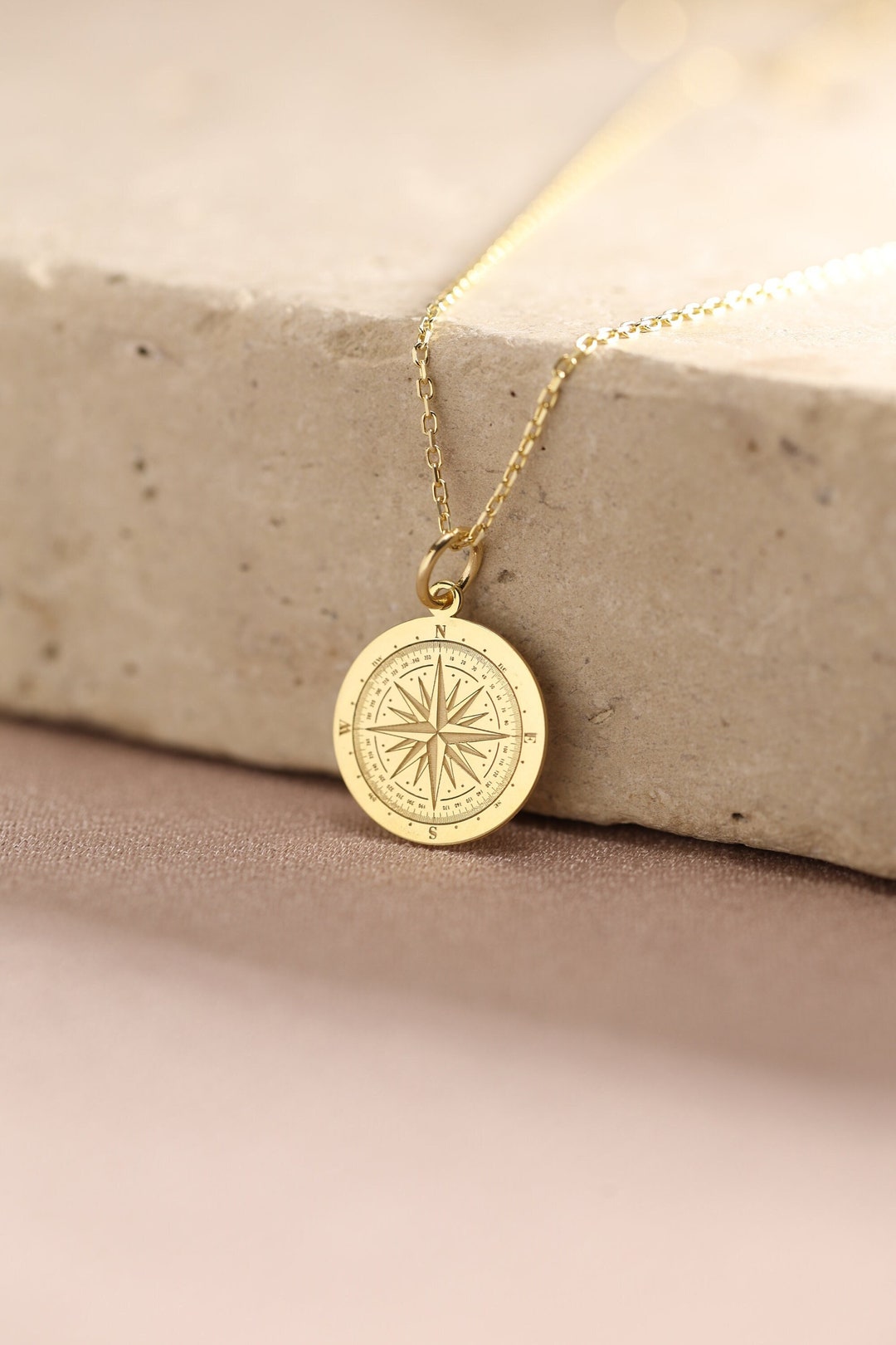 14k Solid Gold Compass Necklace , Compass Jewelry , Compass Gift ...