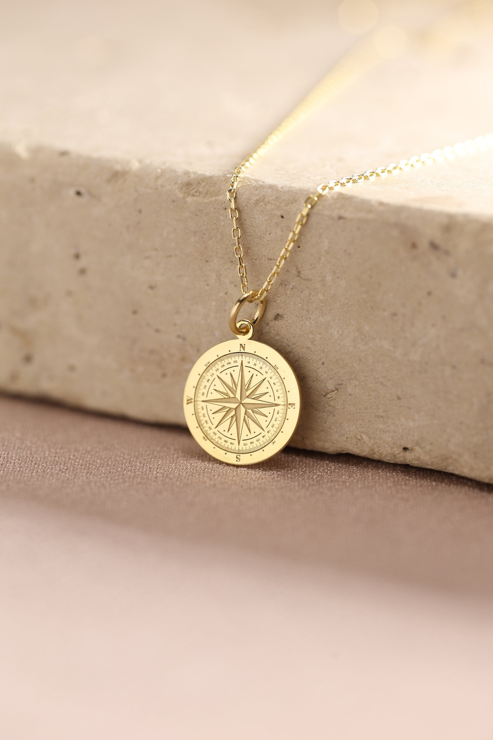 14k Solid Gold Compass Necklace , Compass Jewelry , Compass Gift ...