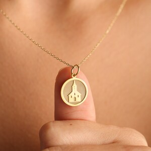 14k Solid Gold Church Necklace , Christian Church Gold Pendant , Gold ...