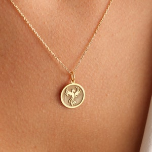 14k Solid Gold Phoenix Necklace , Gold Phoenix Pendant , Dainty Phoenix ...