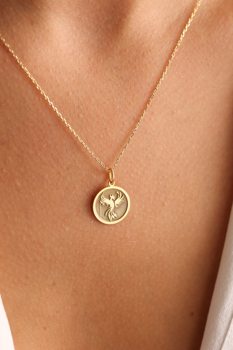 14k Solid Gold Phoenix Necklace Gold Phoenix Pendant - Etsy