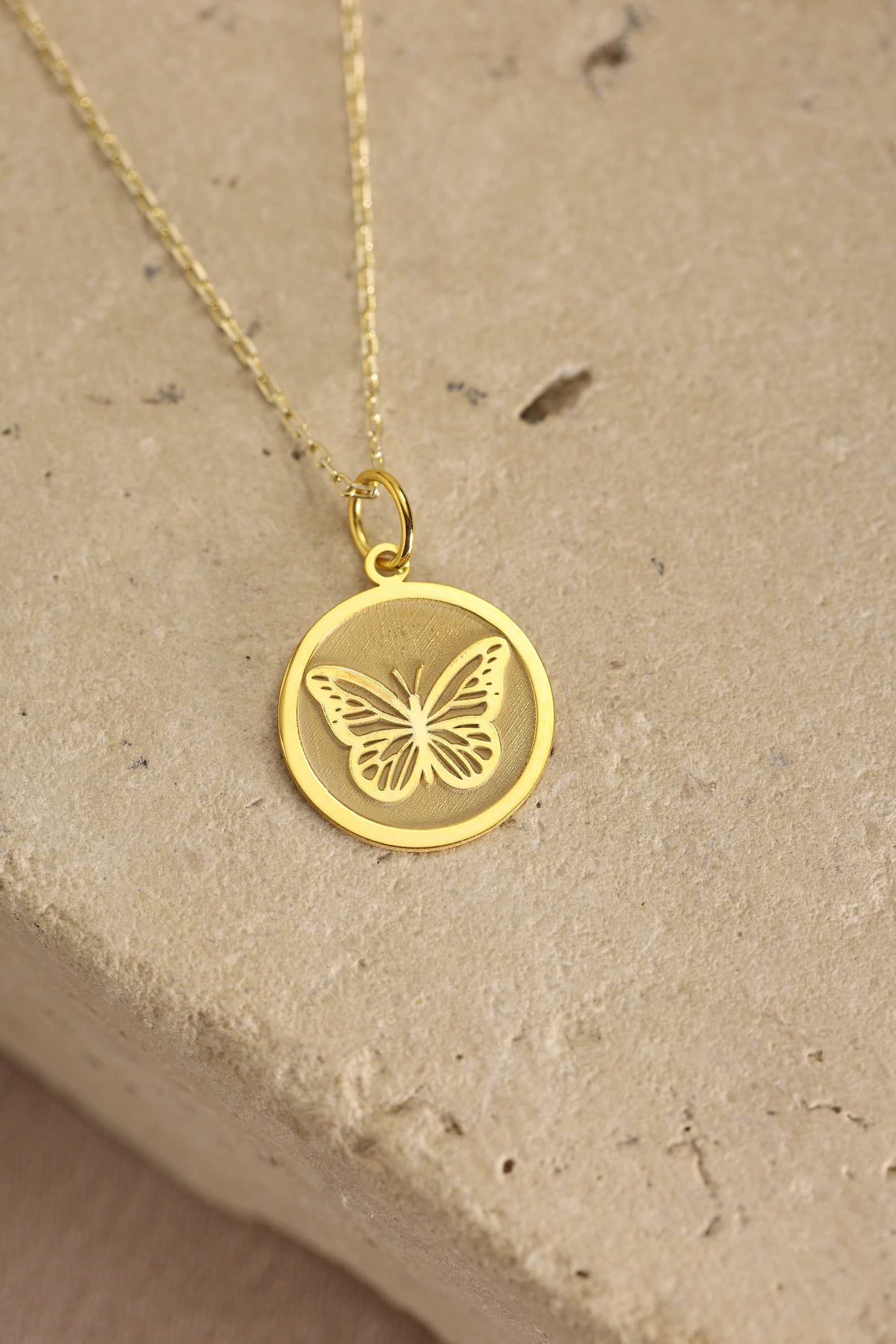14k Solid Gold Monarch Butterfly Necklace , Personalized Monarch ...
