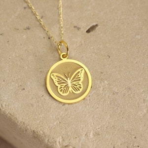 14k Solid Gold Monarch Butterfly Necklace , Personalized Monarch ...