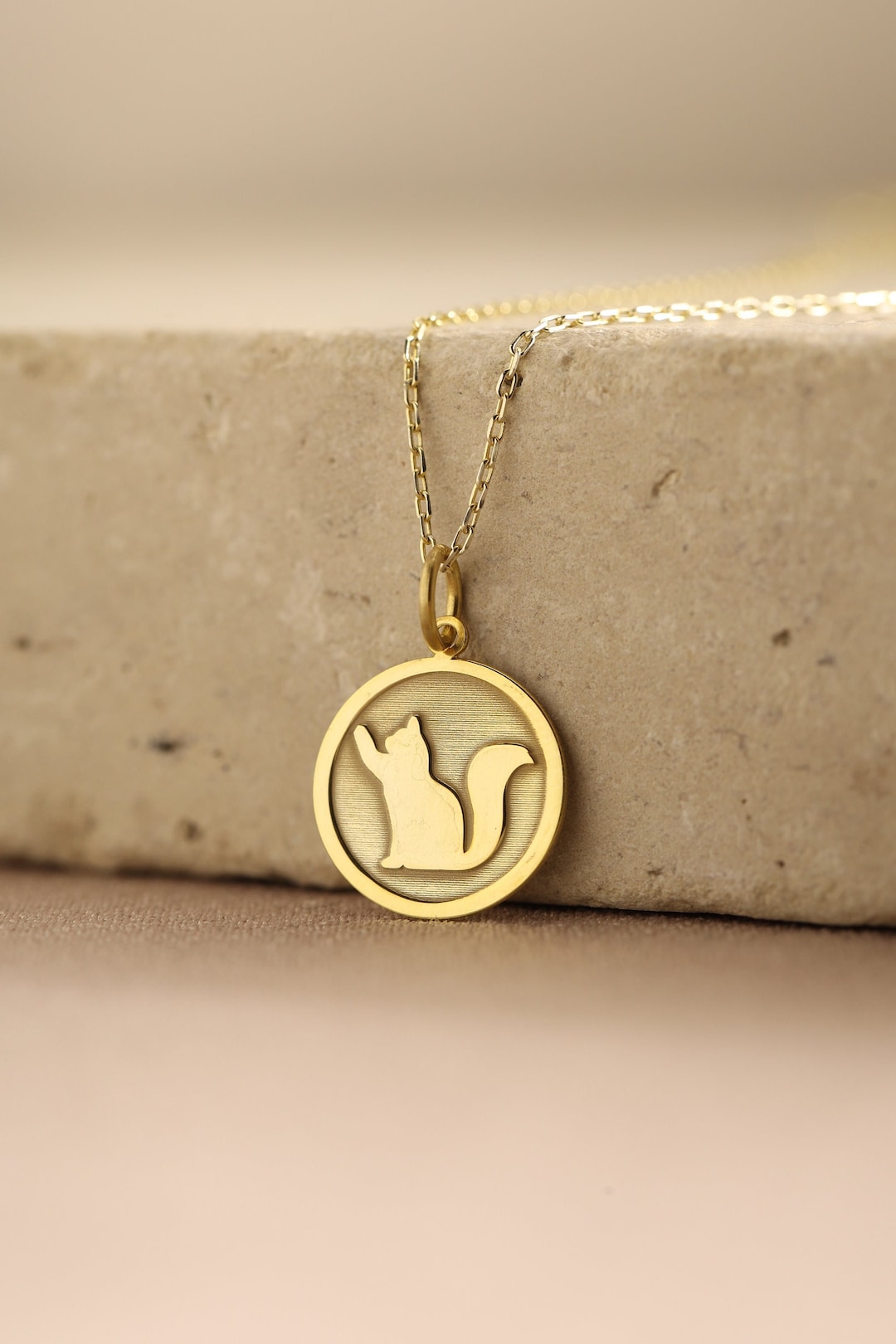 14k Solid Gold Cat Necklace , Personalized Gold Cat Pendant , Dainty ...