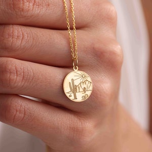 14k Solid Gold Cactus Necklace , Brushed Saguaro Pendant , Desert ...