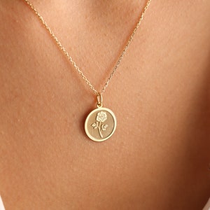 14k Solid Gold Rose Flower Necklace , Personalized Gold Rose Pendant ...