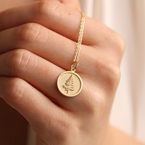 14k Solid Gold Evergreen Tree Necklace , Personalized Evergreen Tree ...