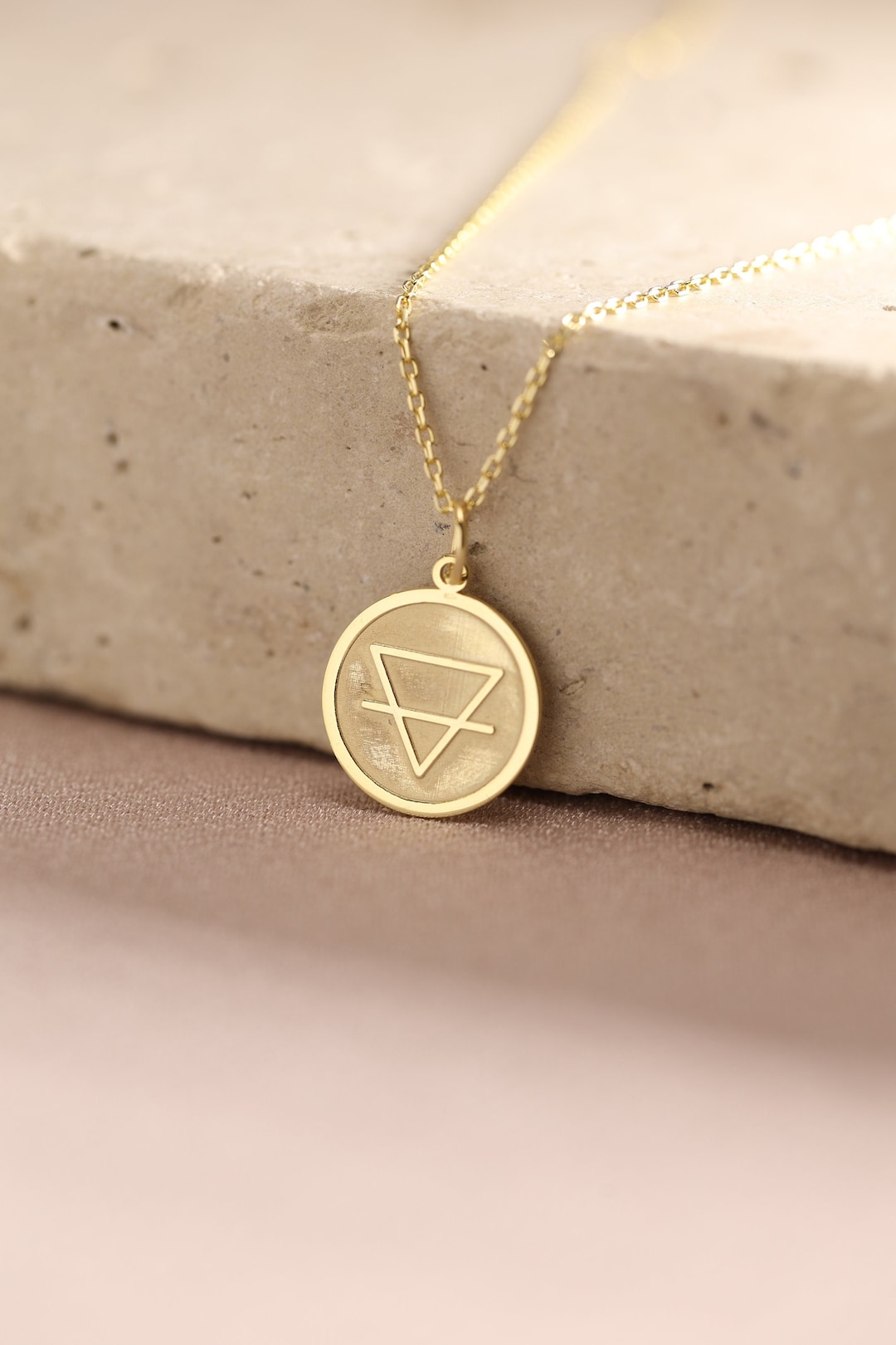 14k Solid Gold Earth Element Symbol Necklace , Personalized Earth ...